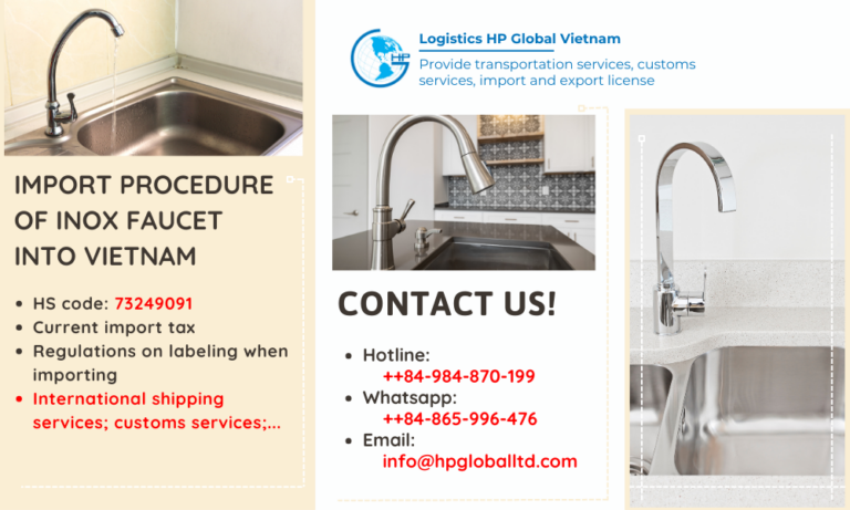 Procedures and import duty for Inox faucet into Vietnam