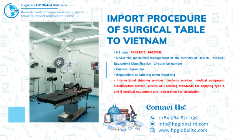 Import duty and procedures for Surgical table to Vietnam